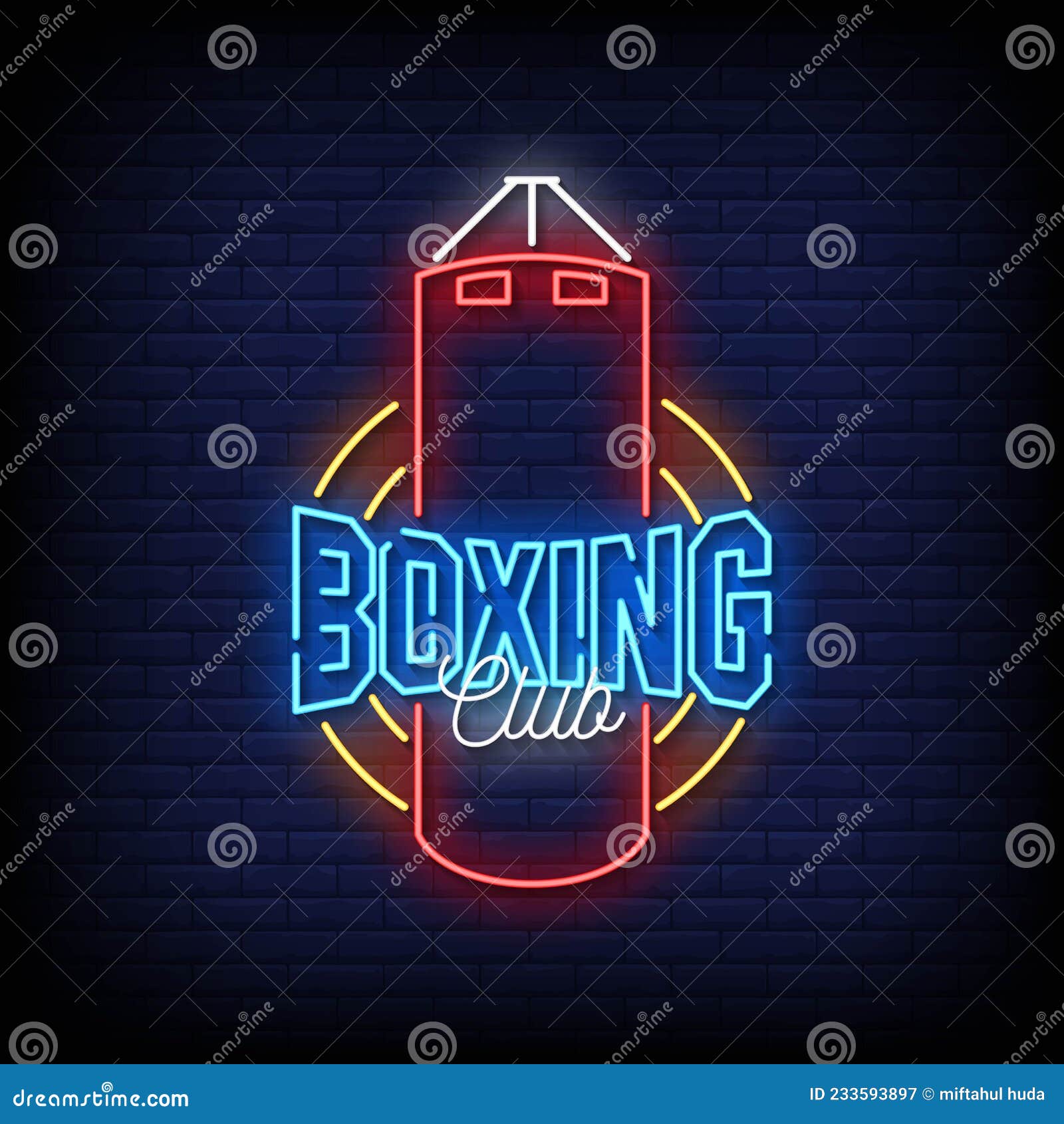 Boxing Club Neon Signs Style Text Vector Stock Vector - Illustration of ...