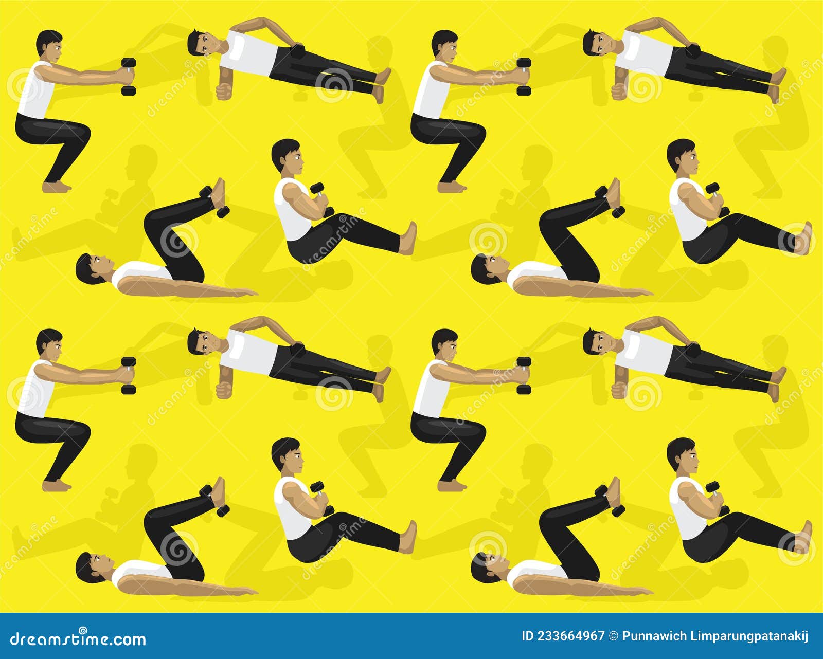 Dumbbell Ab Moves Manga Cartoon Seamless Wallpaper Background Stock ...