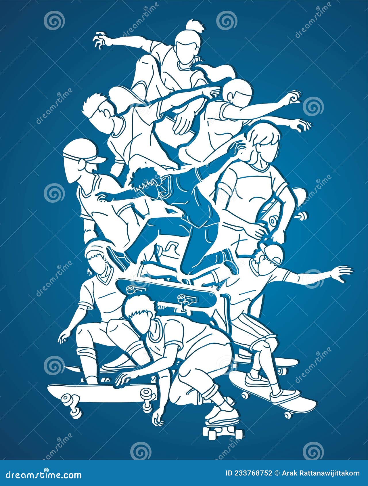 Group of Skateboarder Playing Skateboard Together Extreme Sport Cartoon ...