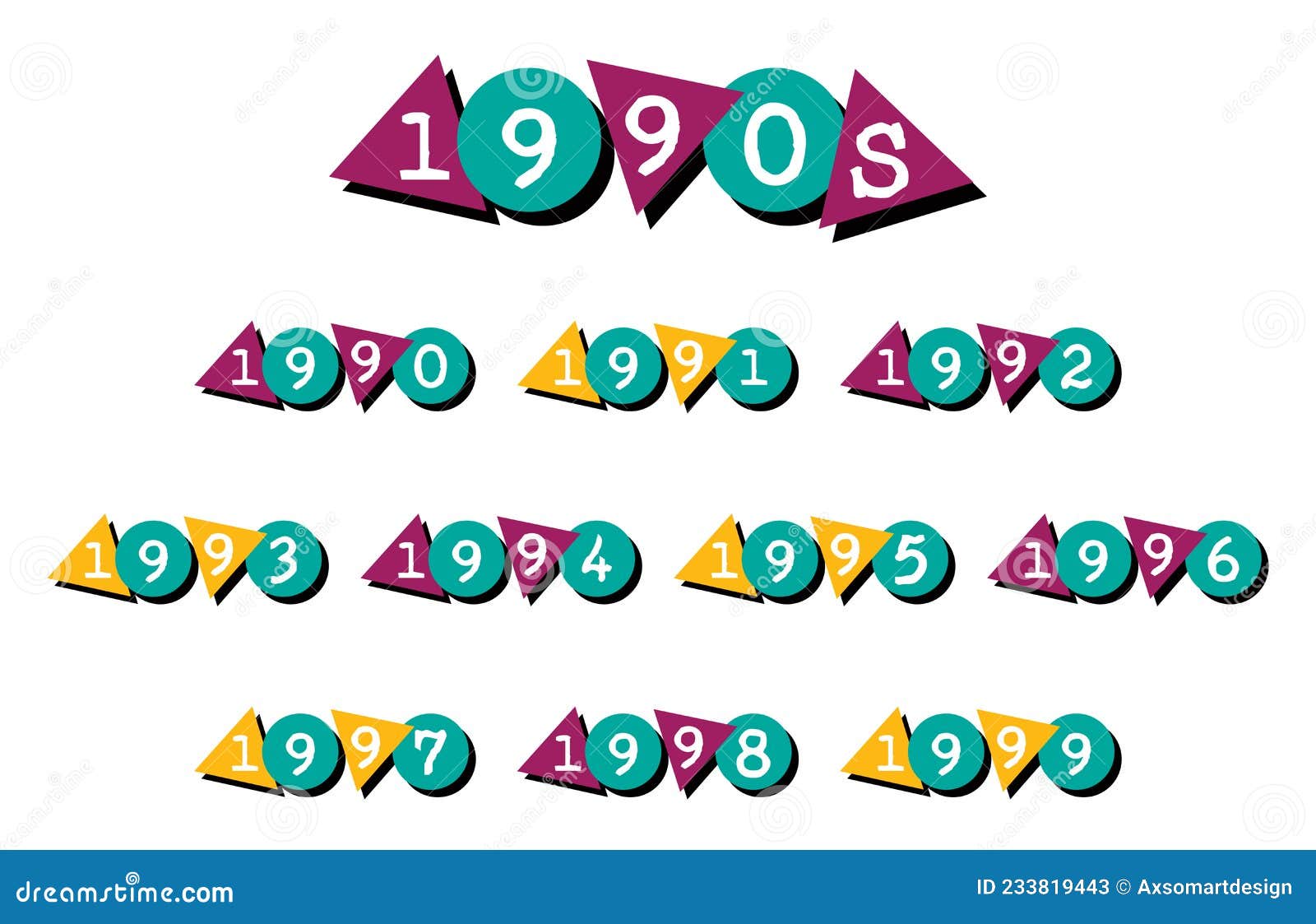 1990s Year Labels | Retro Gen X Calendar Headers and Timeline Clipart ...