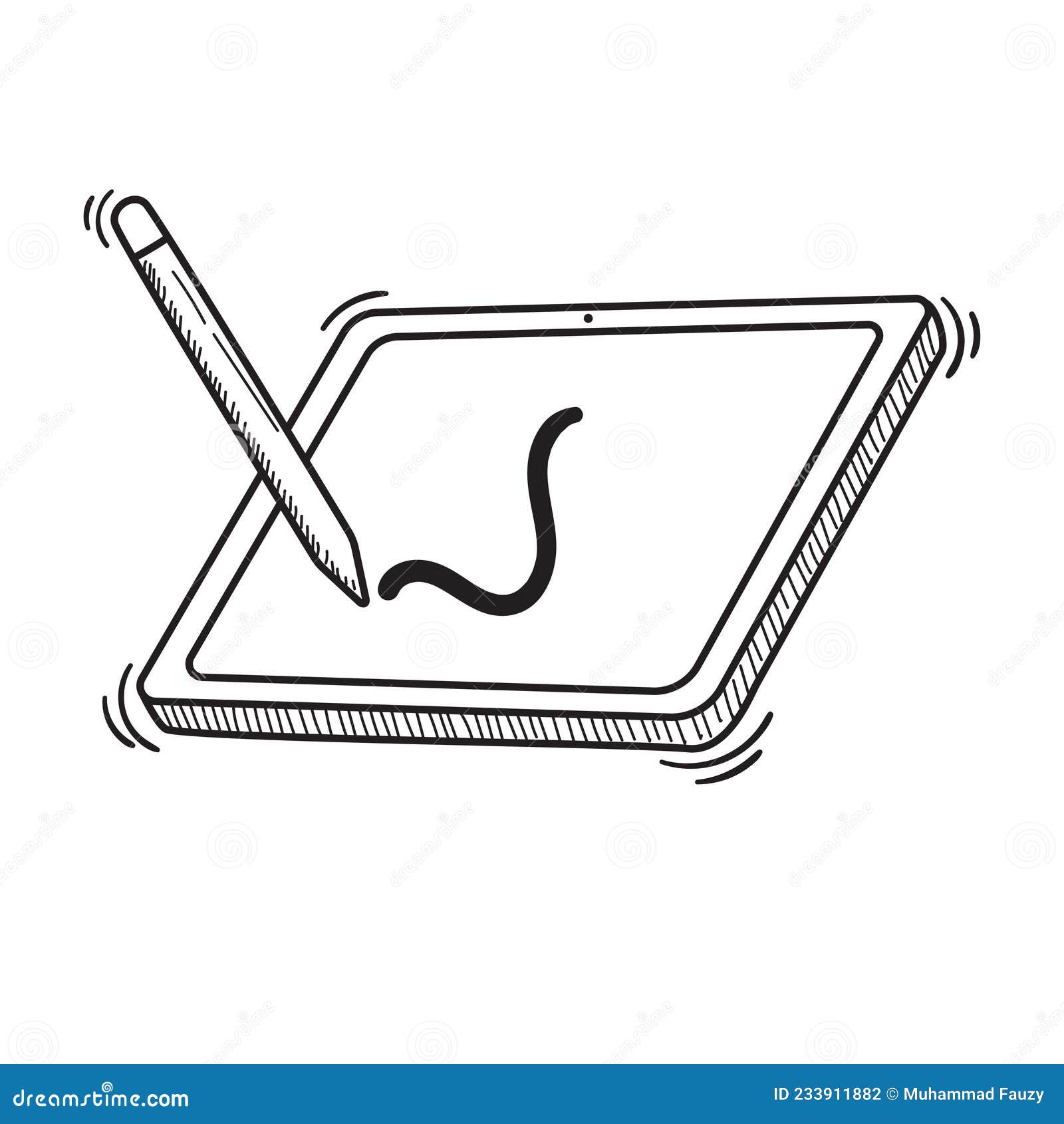 Tablet with Stylus Pen Vector in Doodle Drawing Style Stock Vector ...