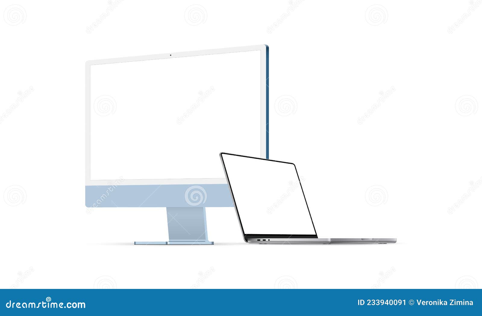Desktop PC, Laptop Mockup with Blank Screens, Perspective Side View ...