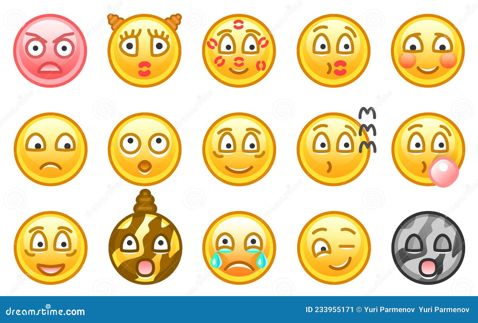 Set of Emoticons with Different Emotions in a Flat Design. Vector Icon ...