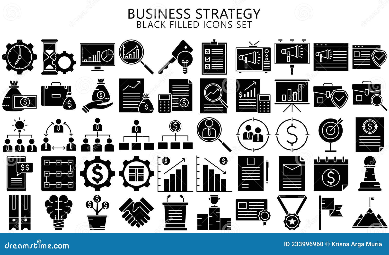 Simple Set Business Strategy Black Filled Icons Stock Vector ...