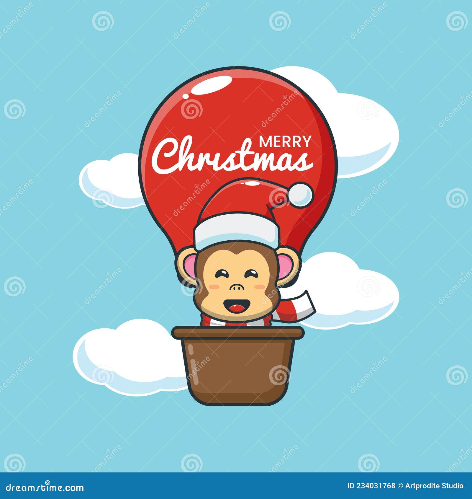 Cute Monkey Fly with Air Balloon. Stock Vector - Illustration of ...