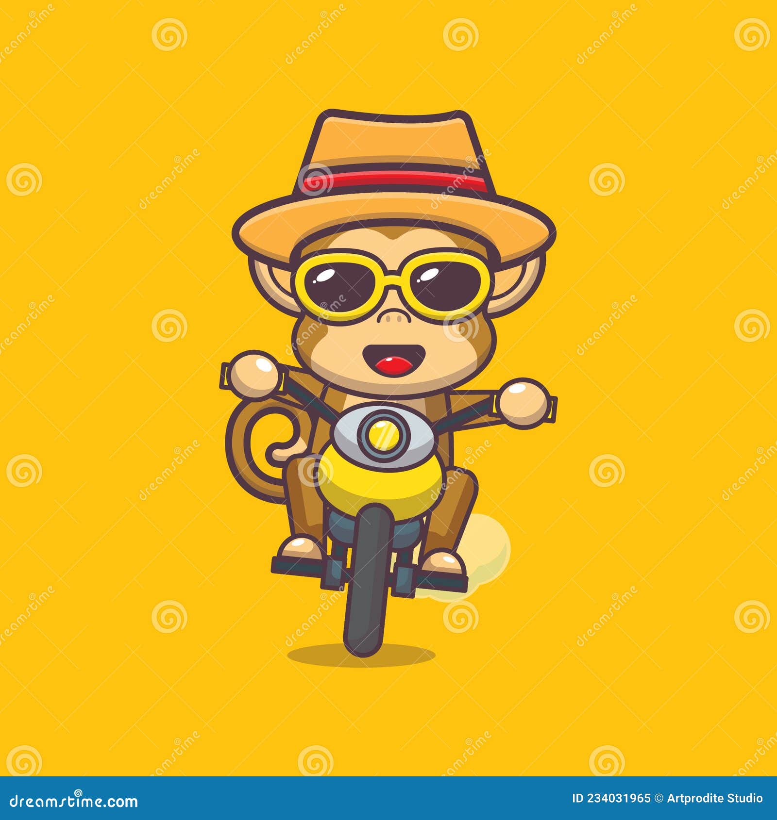 Cute Monkey Riding a Motorcycle in Summer Time Stock Vector ...