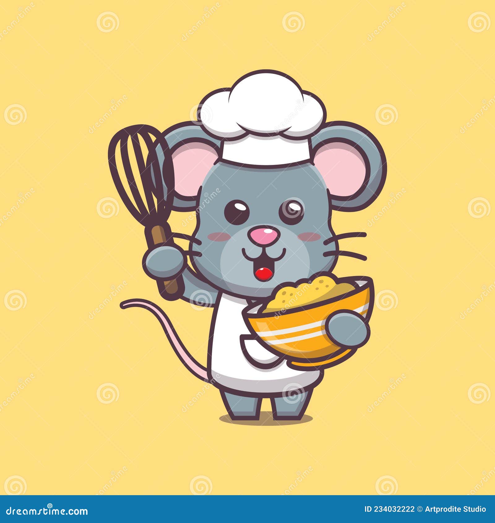 Cute Mouse Chef with Bowl of Dough Stock Vector - Illustration of ...