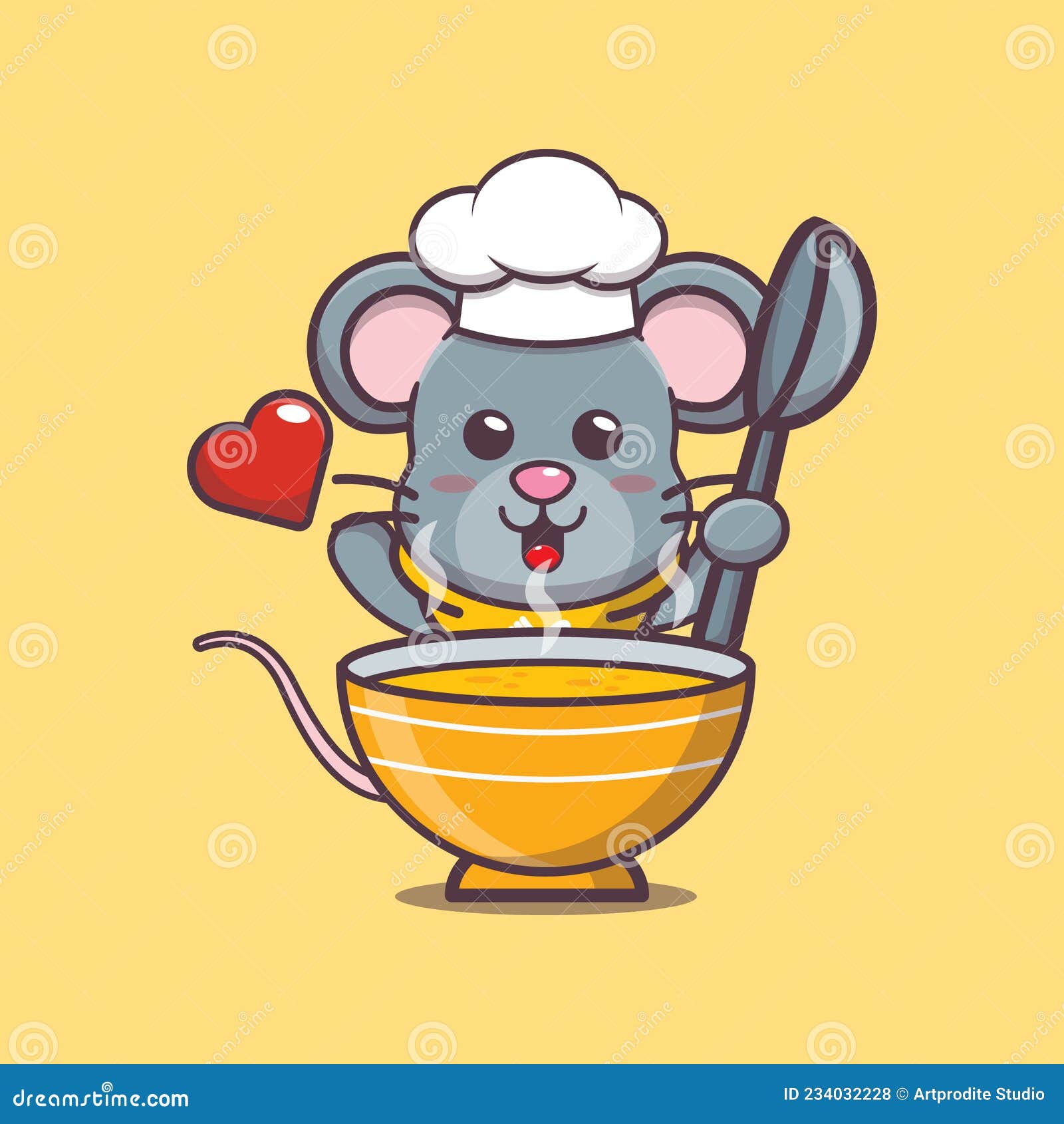 Cute Mouse Chef with a Bowl of Soup Stock Vector - Illustration of ...
