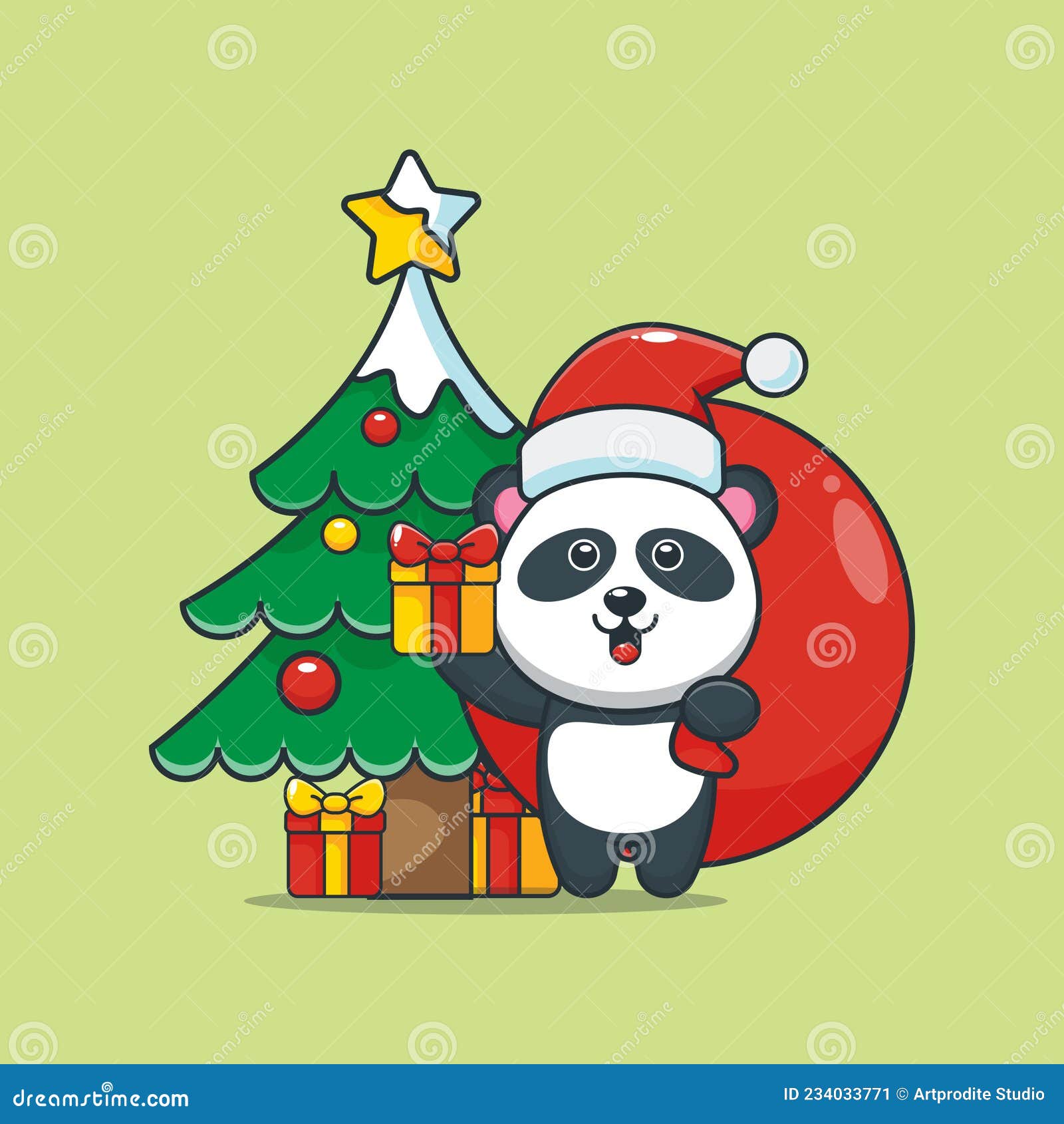 Cute Santa Panda Carrying Christmas Gift Stock Vector - Illustration of ...