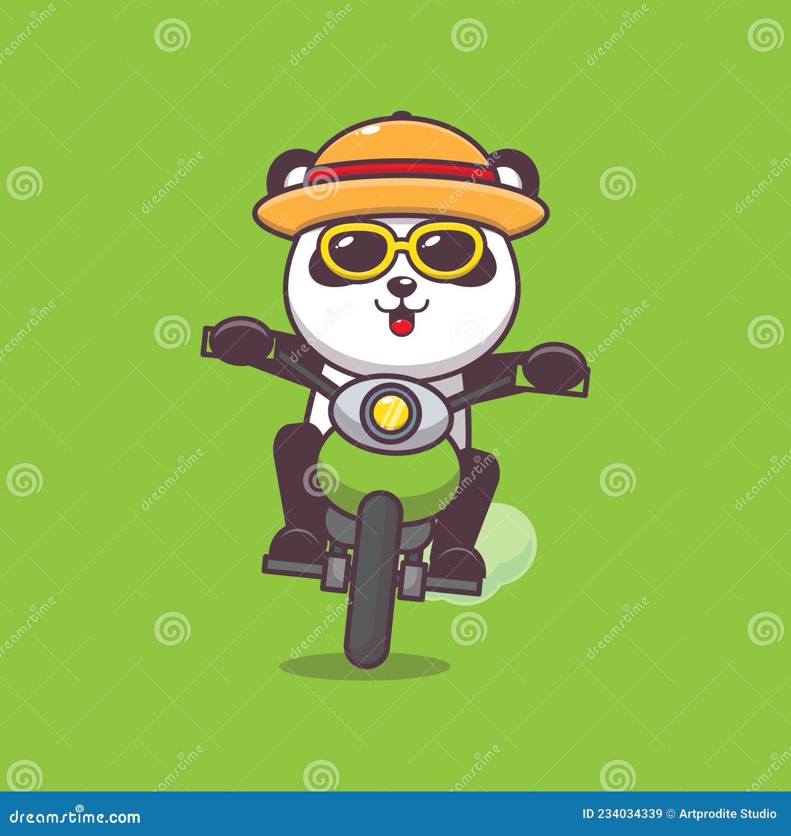 Cute Panda Riding a Motorcycle in Summer Time Stock Vector ...