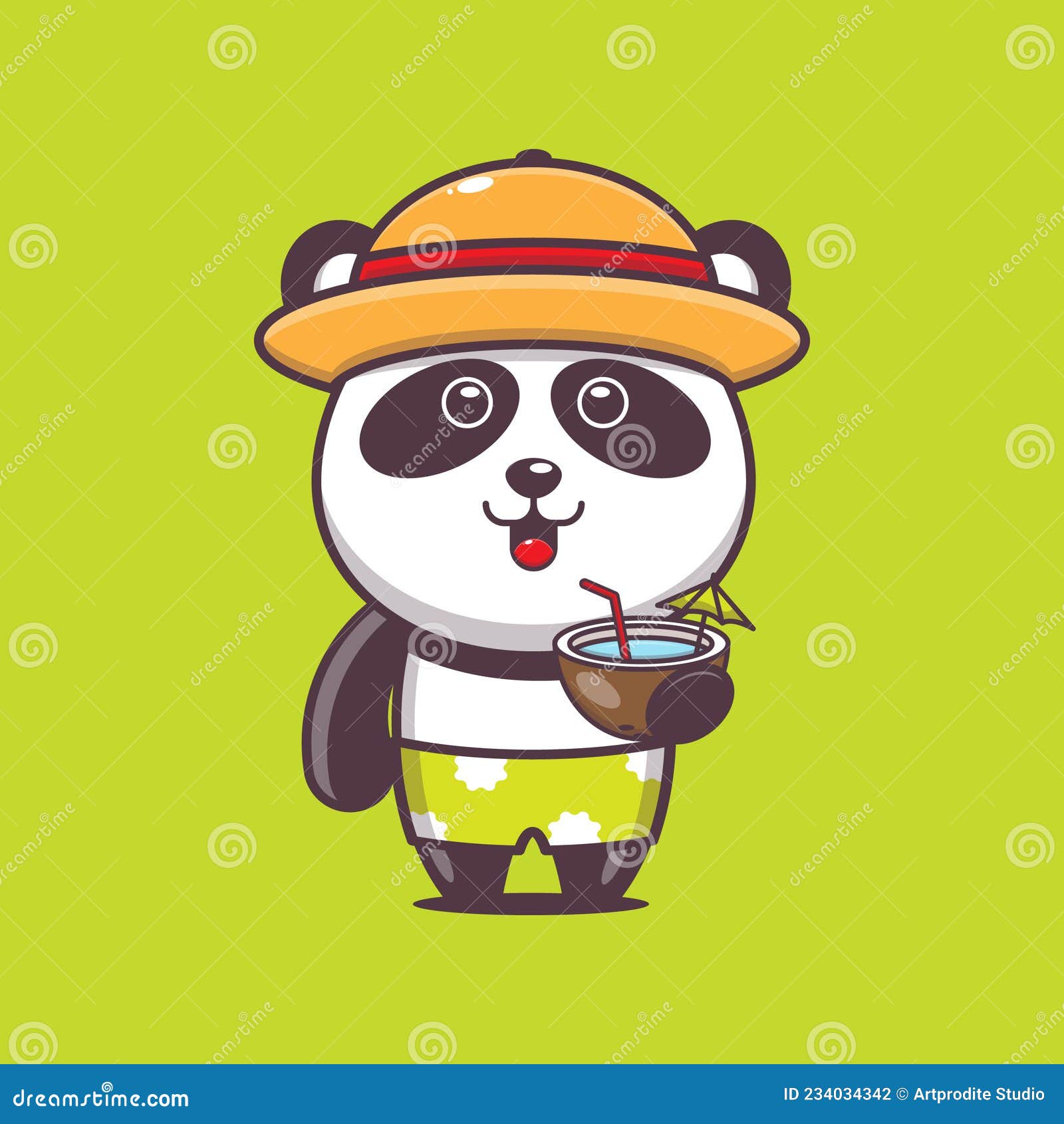 Cute Panda with Fresh Coconut in Summer Time Stock Vector ...