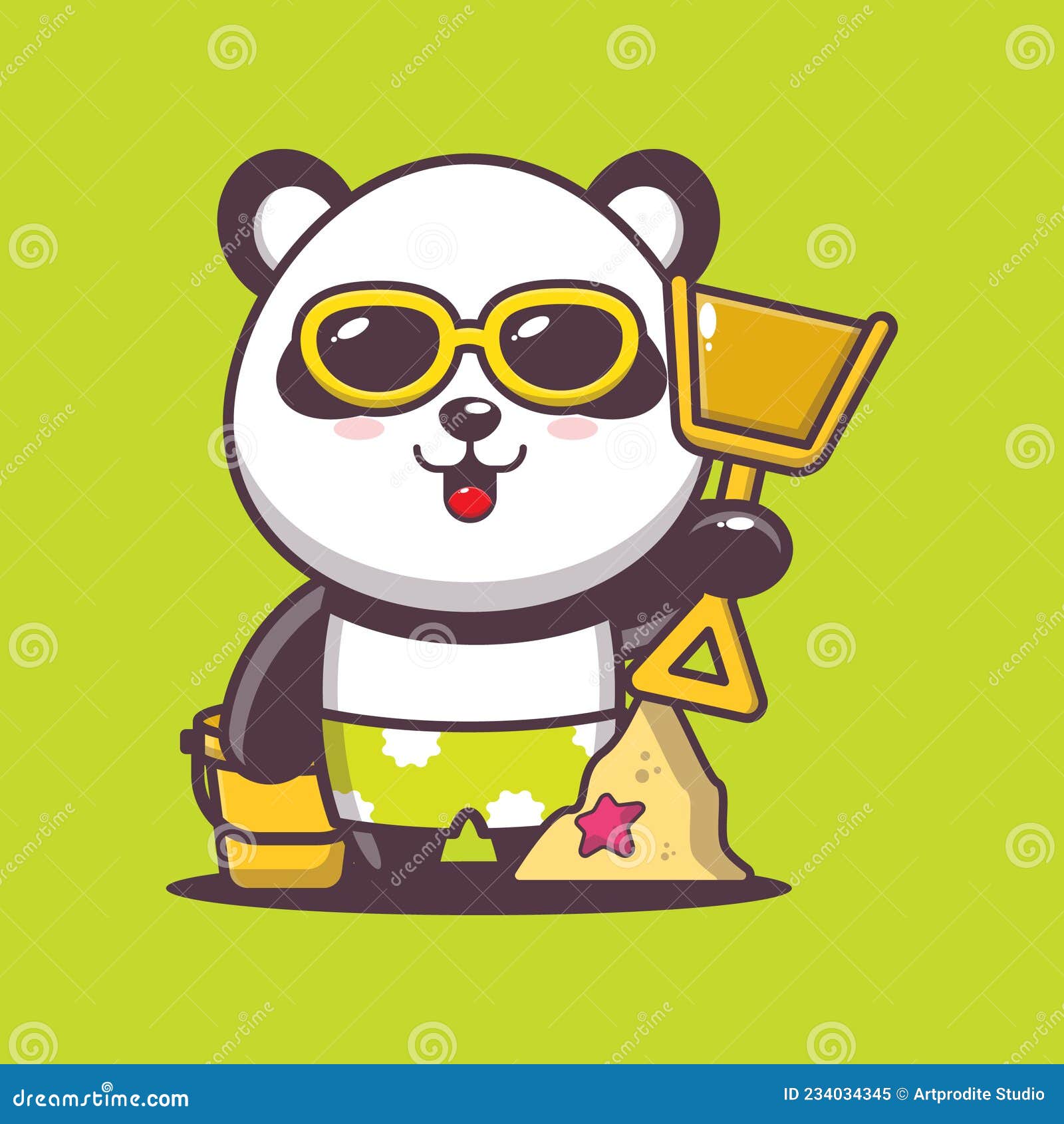 Cute Panda Playing Sand Beach in Summer Time Stock Vector ...