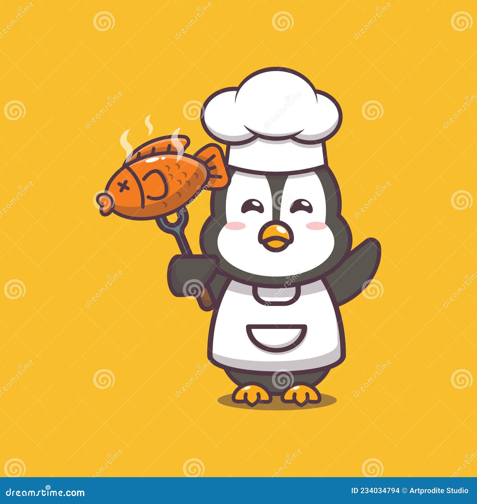 Cute Penguin Chef with Fish Stock Vector - Illustration of cook ...