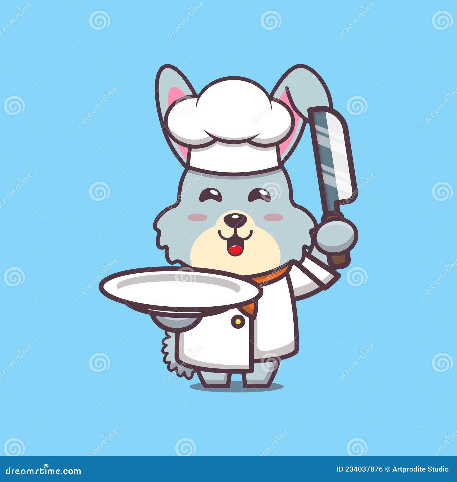Cute Rabbit Chef Holding Plate and Knife Stock Vector - Illustration of ...