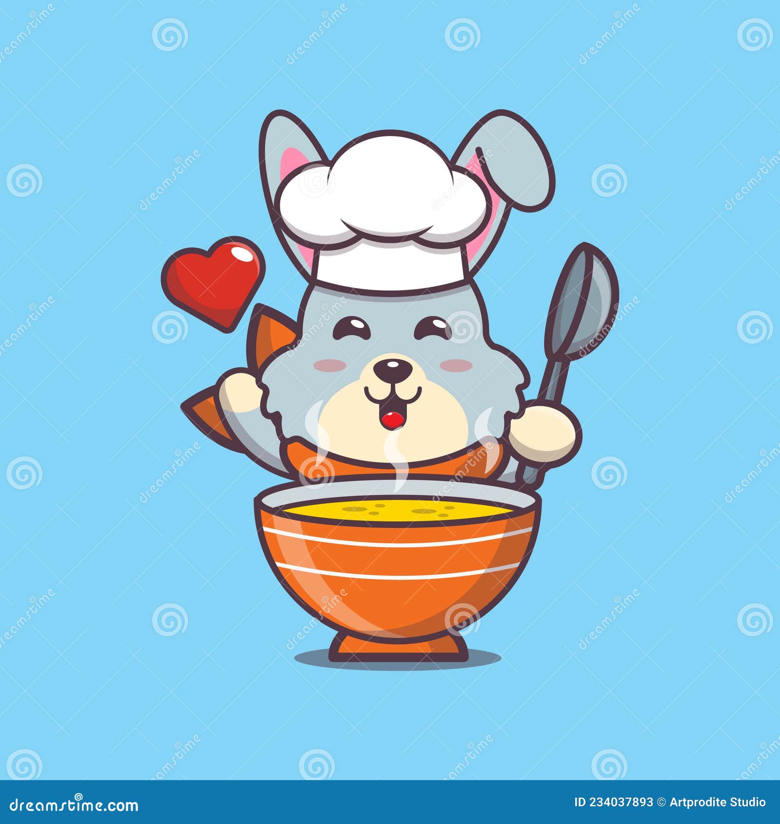 Cute Rabbit Chef with a Bowl of Soup Stock Vector - Illustration of ...