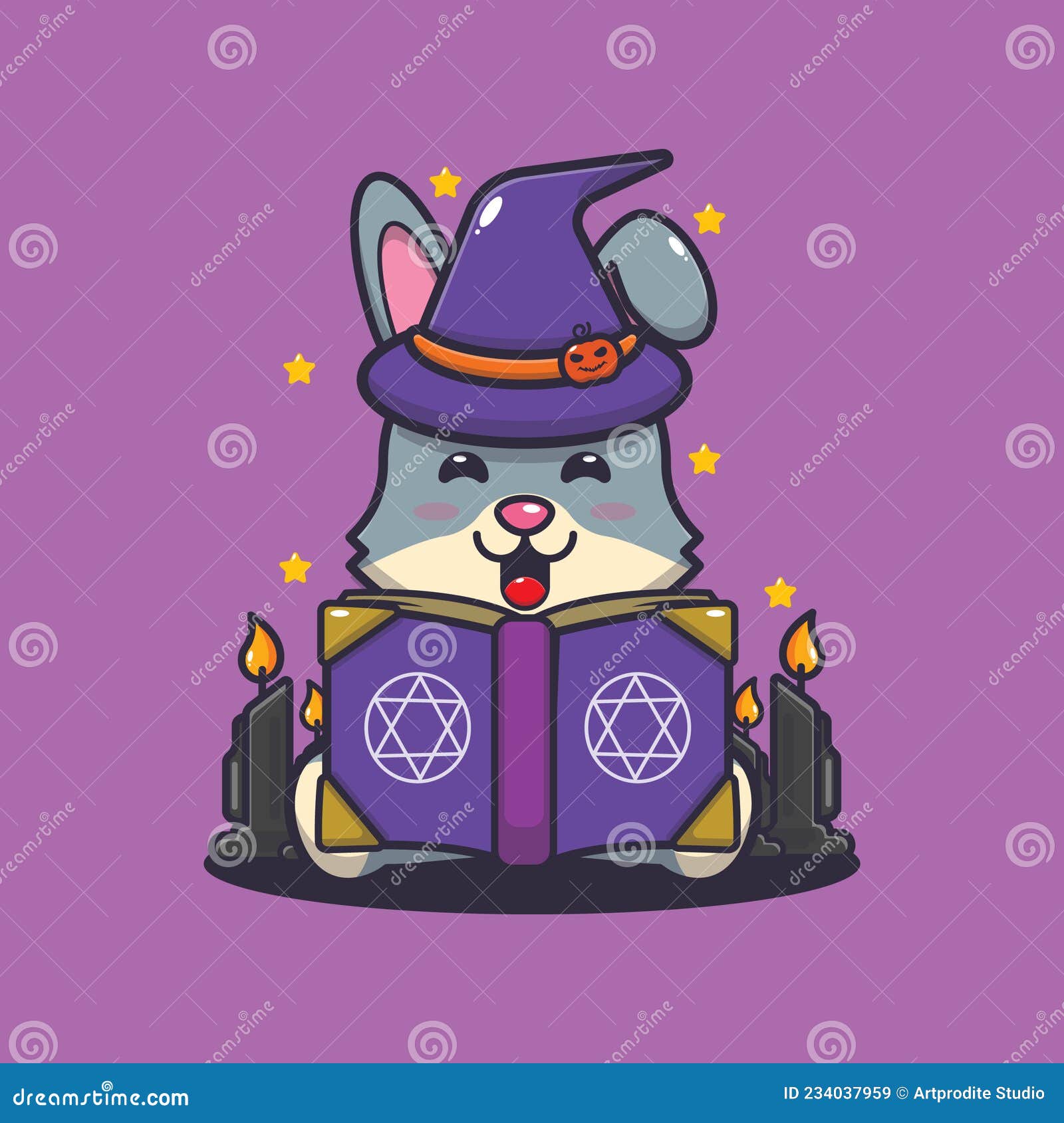 Cute Rabbit Witch Read a Spell from Spell Book Stock Vector ...