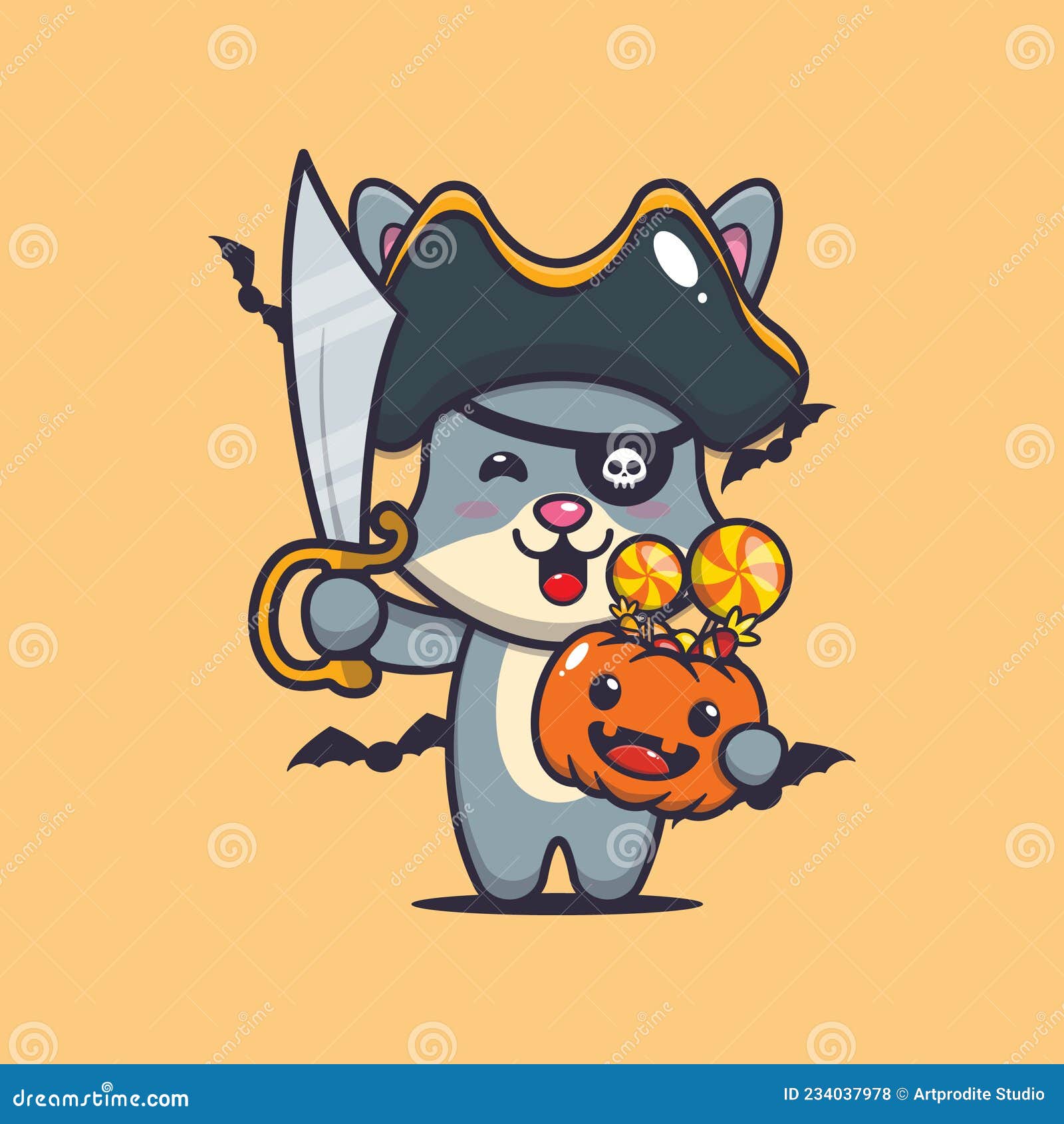 Cute Rabbit with Pirates Costume in Halloween Day Stock Vector ...
