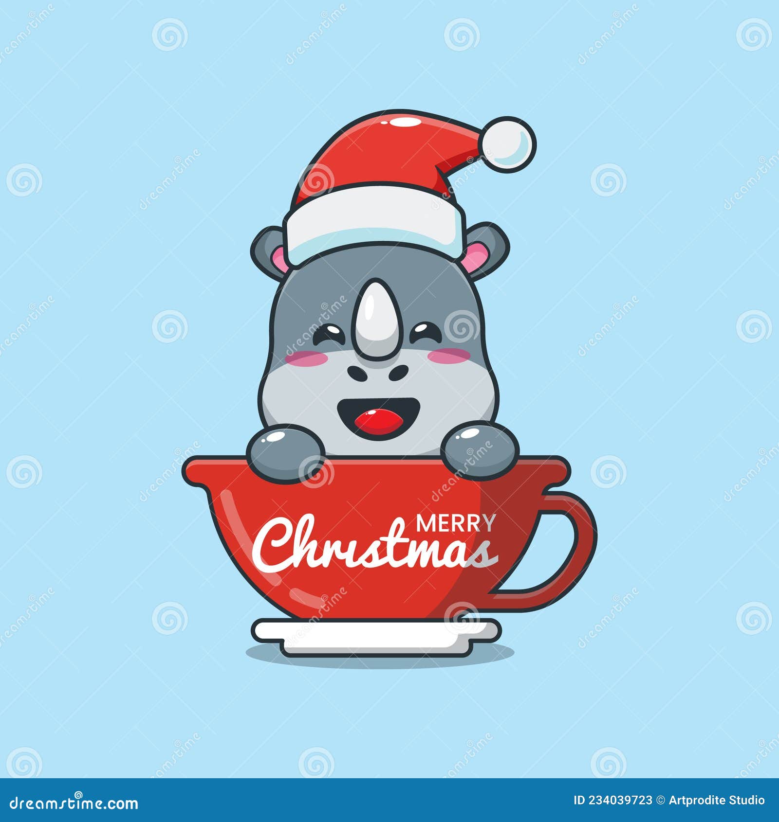 Cute Rhino Wearing Santa Hat in Cup Stock Vector - Illustration of ...