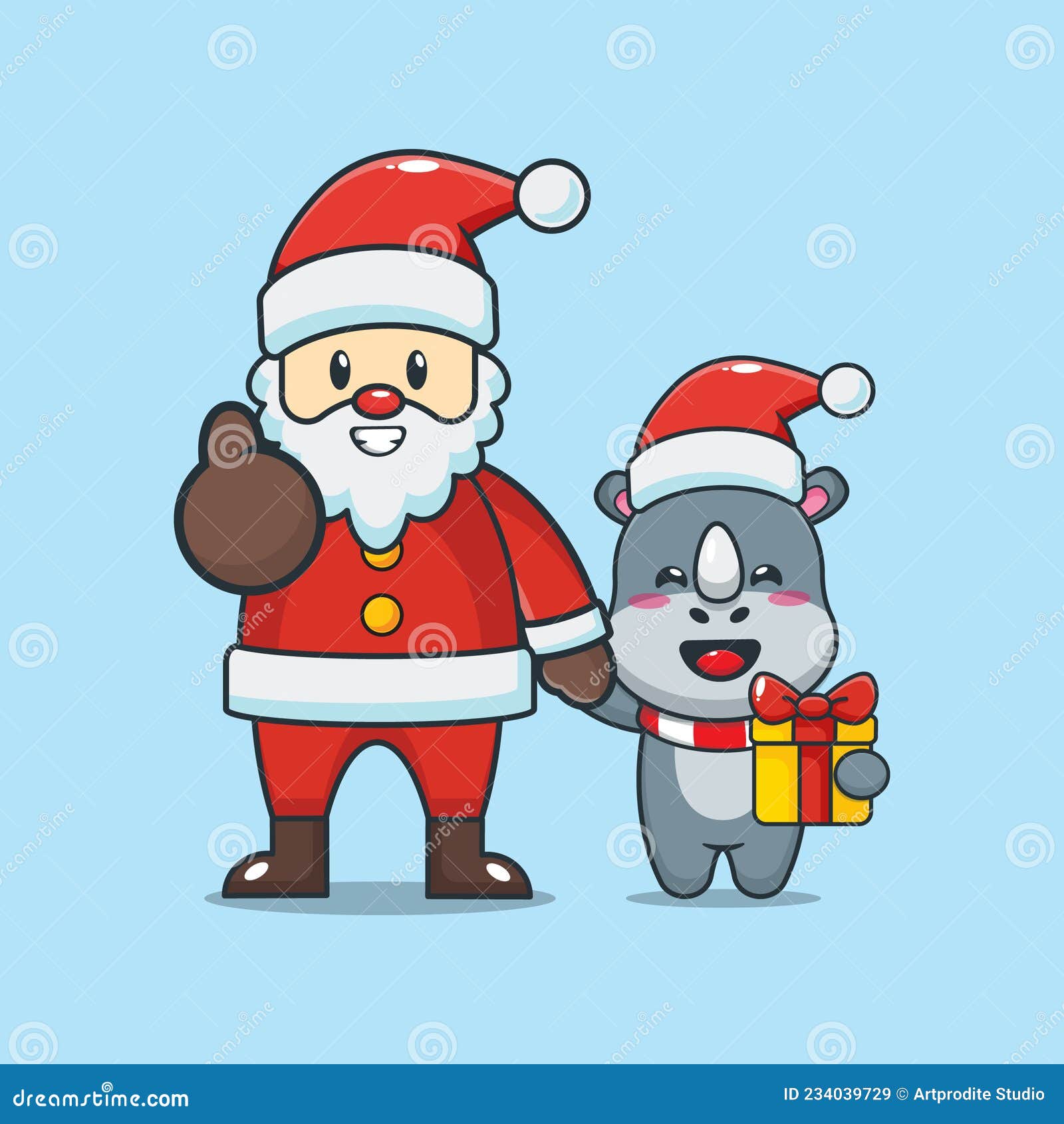 Cute Rhino with Santa Claus Stock Vector - Illustration of friend ...