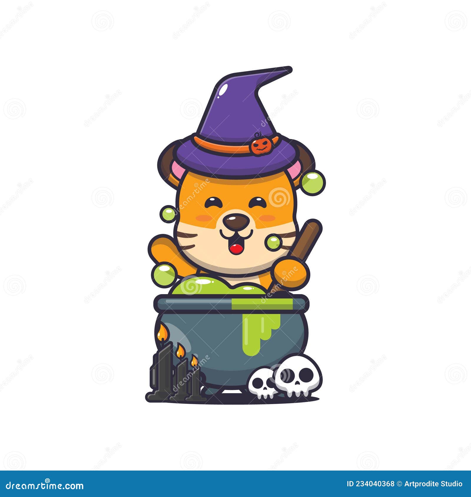Cute Tiger Witch Making Potion in Halloween Day Stock Vector ...