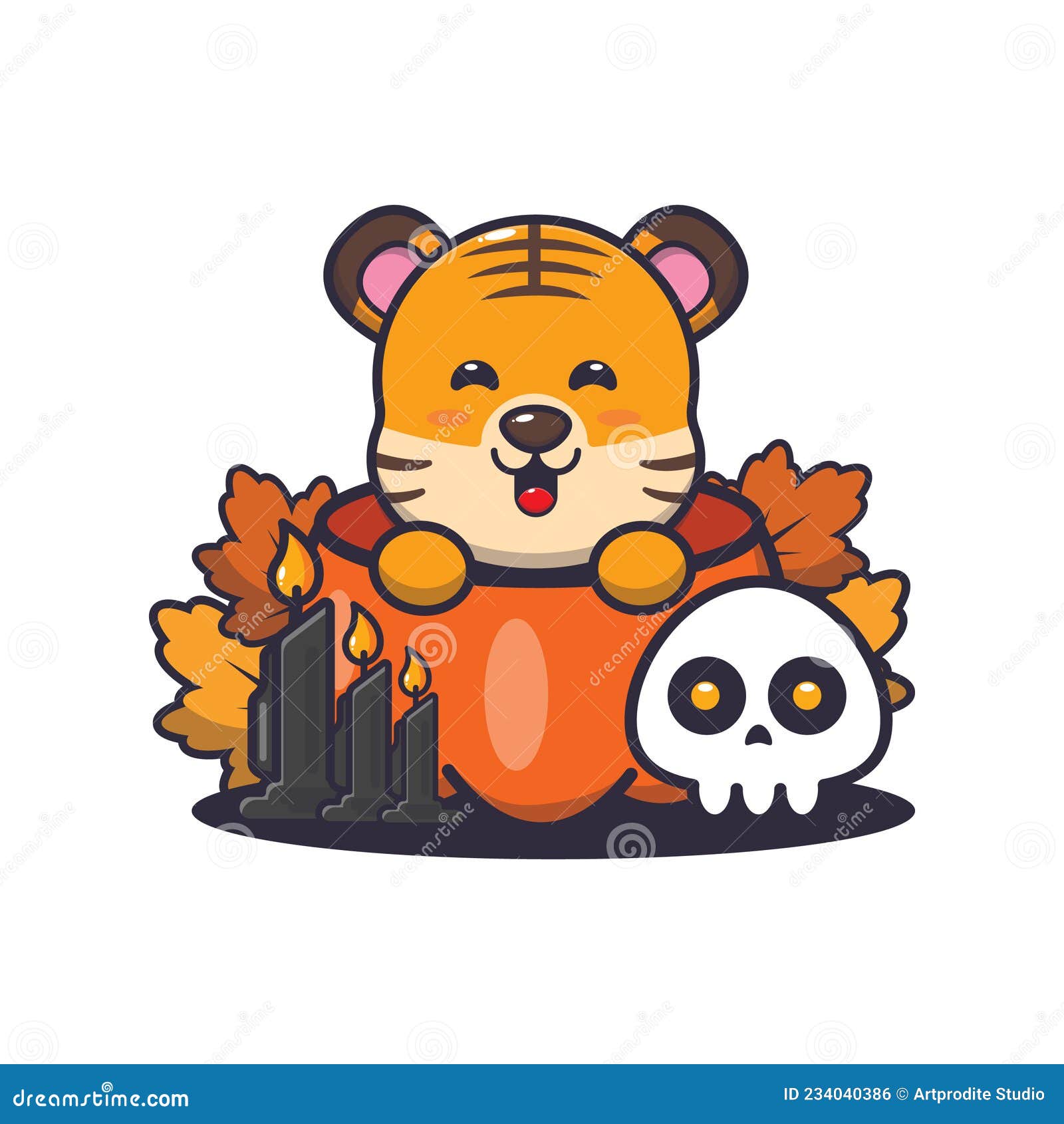 Cute Tiger in Halloween Pumpkin Stock Vector - Illustration of isolated ...