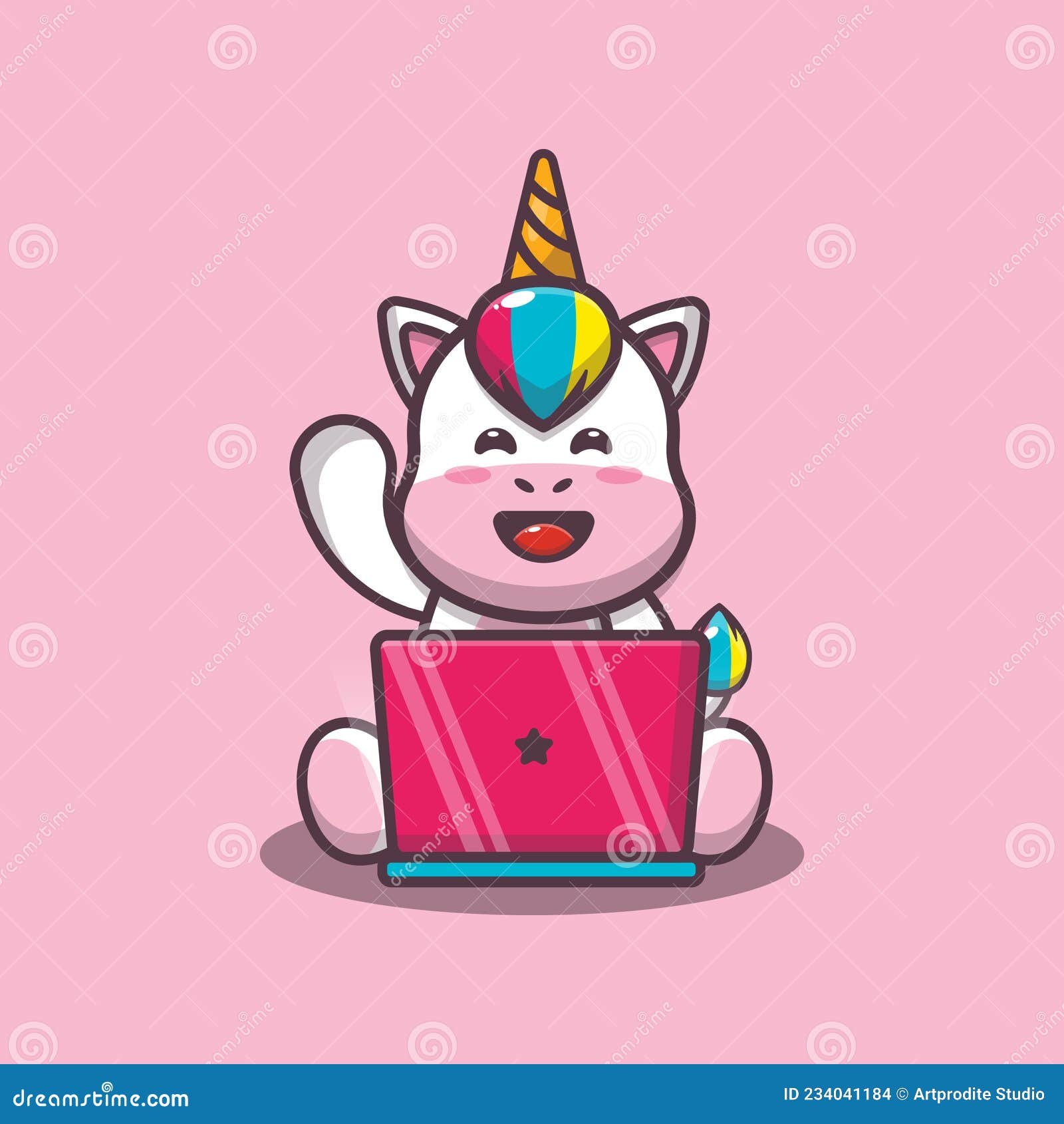 Cute Unicorn with Laptop. Cute Cartoon Animal Illustration Stock Vector ...