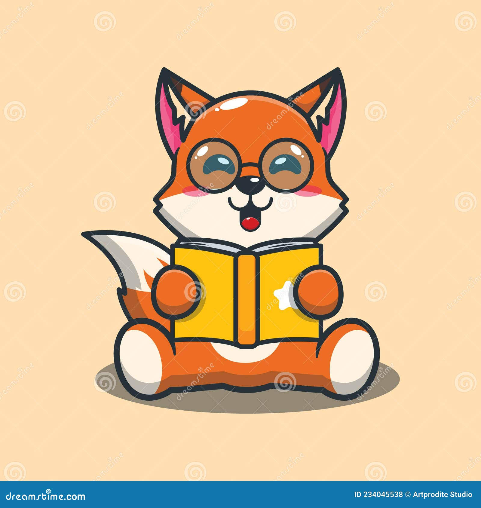 Cute fox reading a book stock vector. Illustration of isolated - 234045538