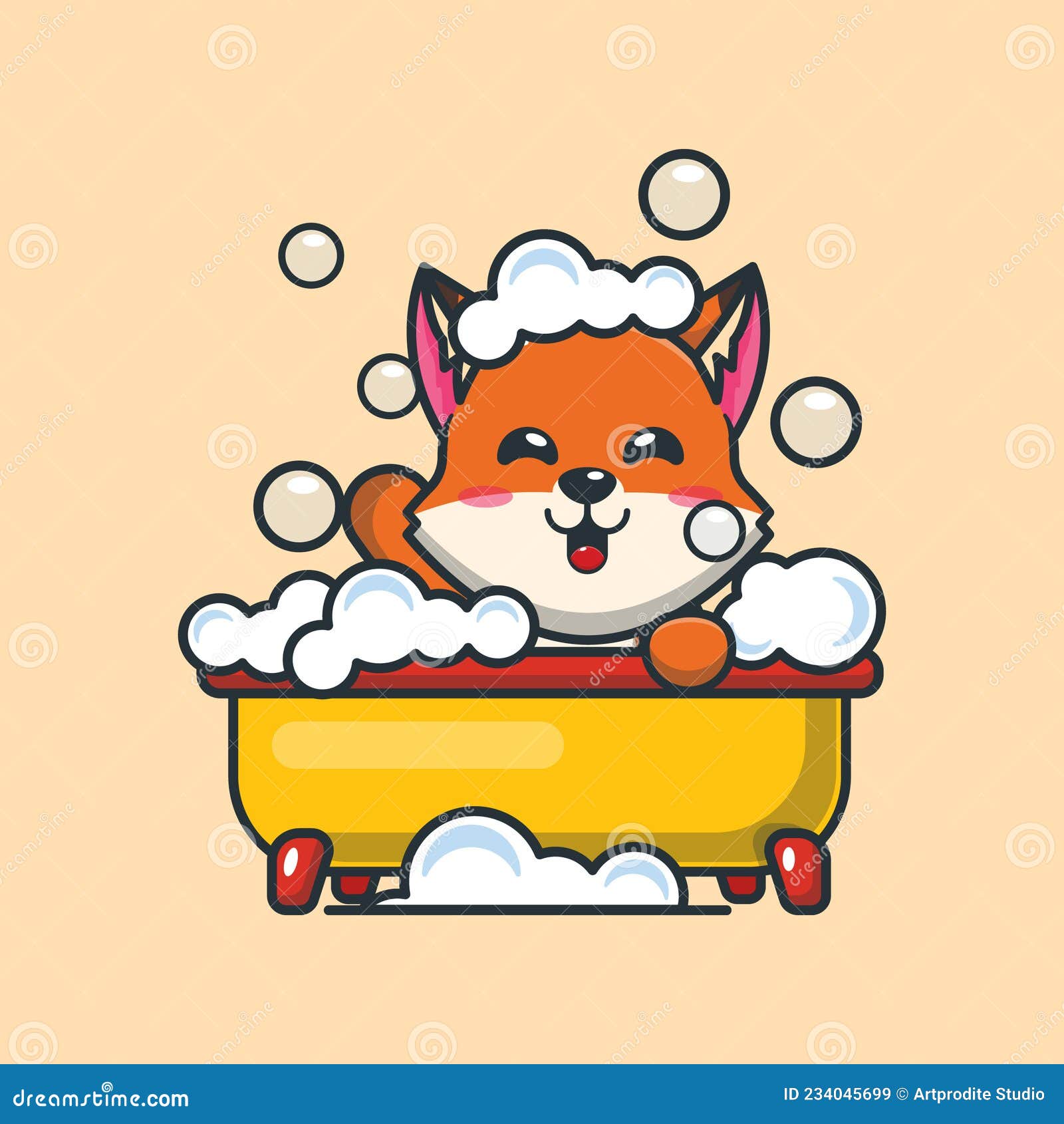 Cute Fox Taking Bubble Bath in Bathtub Stock Vector - Illustration of ...