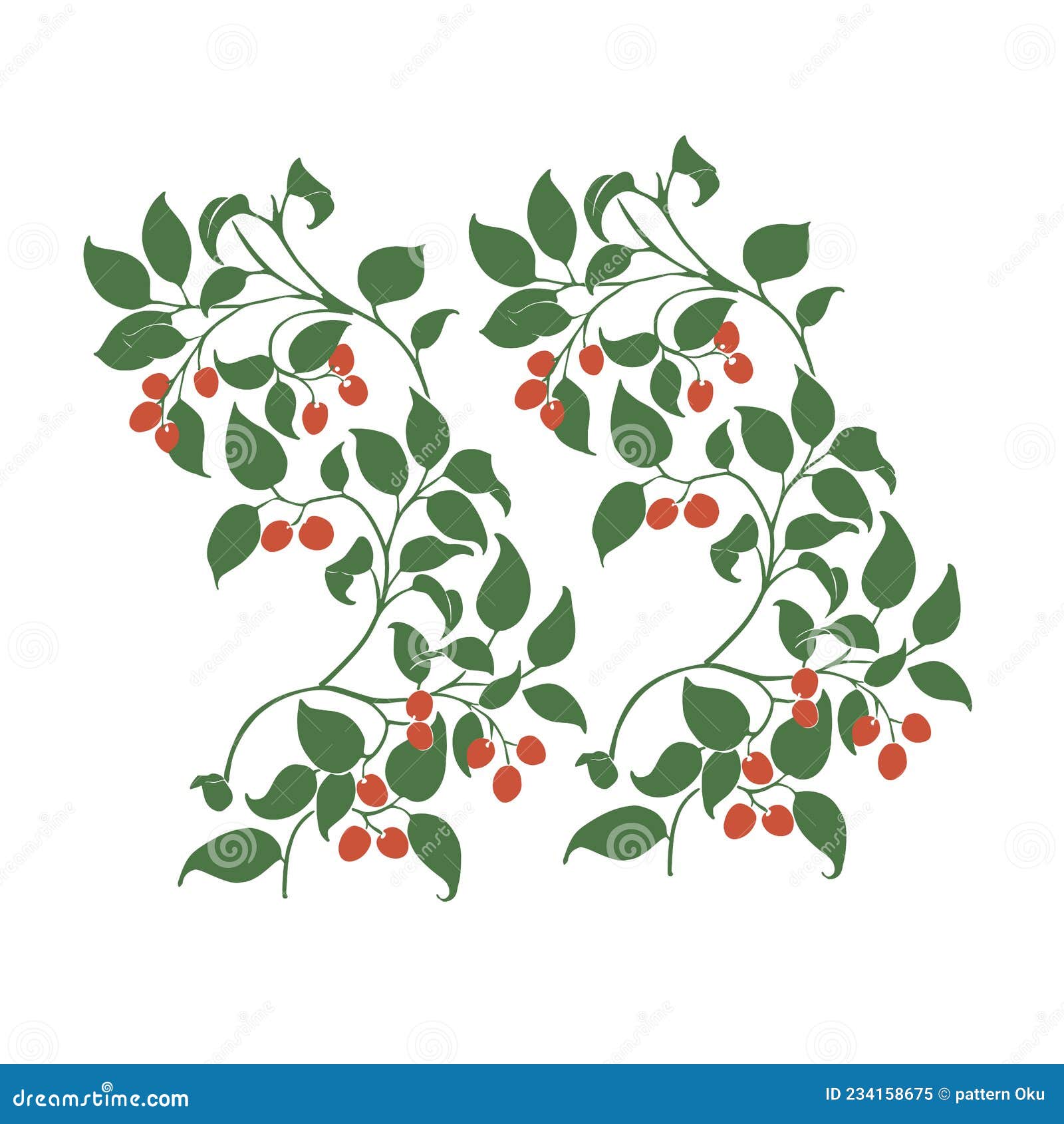 Vector Red Berry Leaf Botanical Illustration Graphic Resource Stock ...