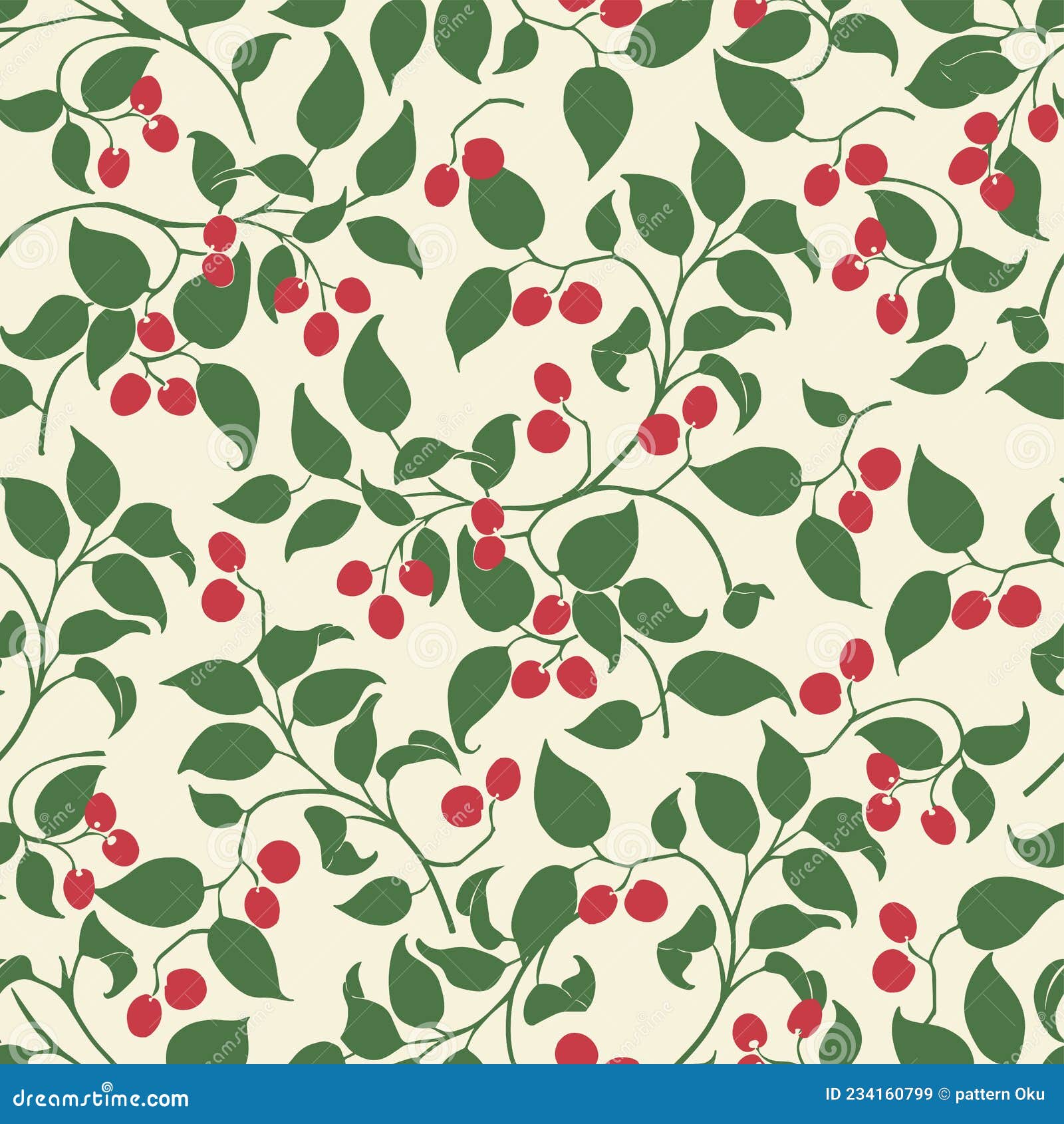 Vector Berry Tree and Leaf Illustration Seamless Repeat Pattern Stock ...