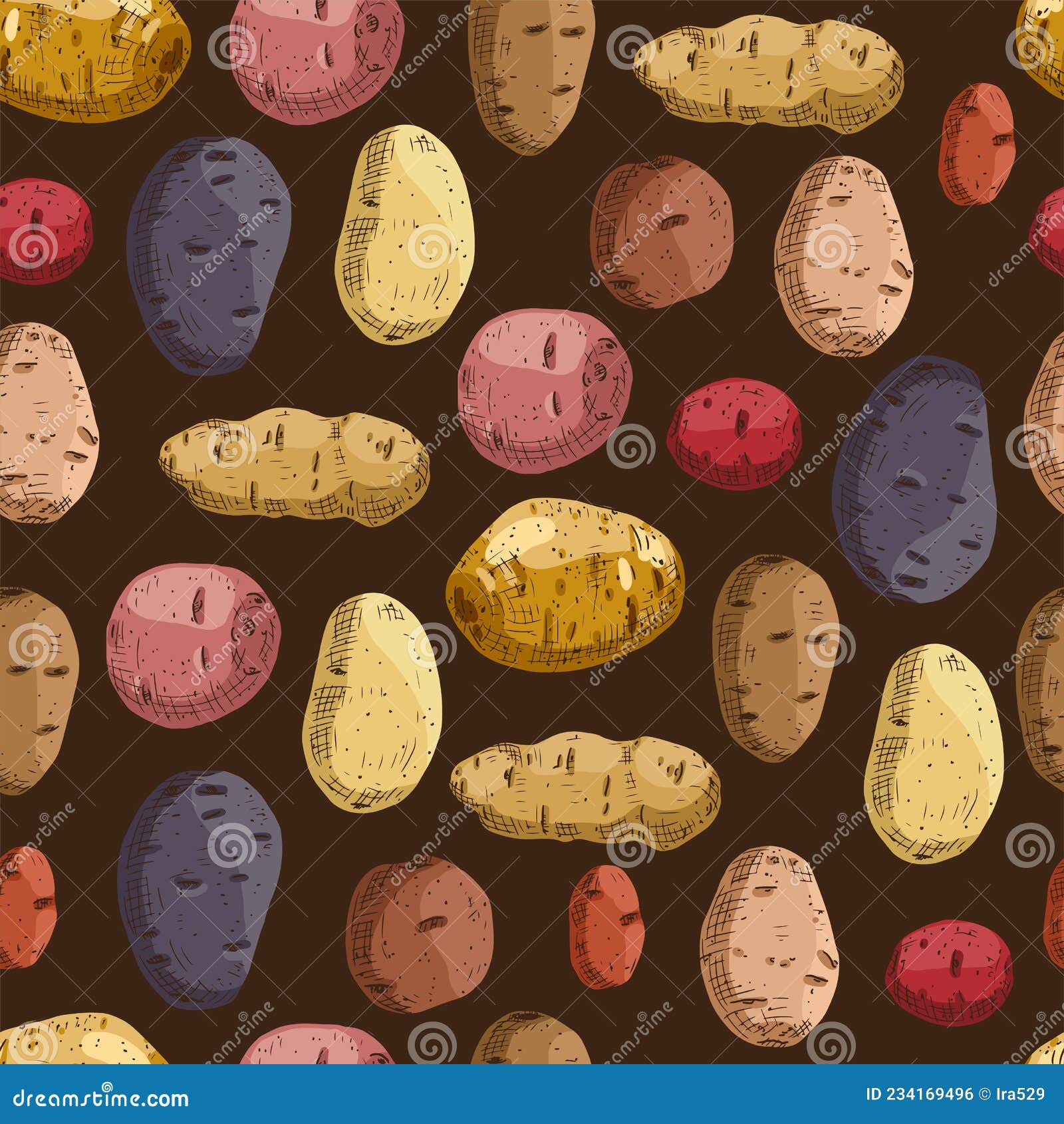 Hand Drawn Colorful Potato. Seamless Pattern. Stock Vector ...
