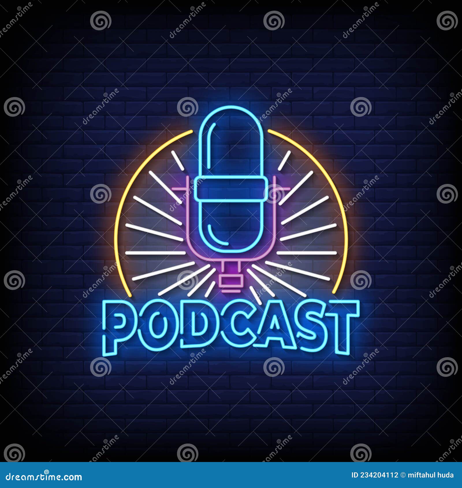 Podcast Neon Signs Style Text Vector Stock Vector - Illustration of ...