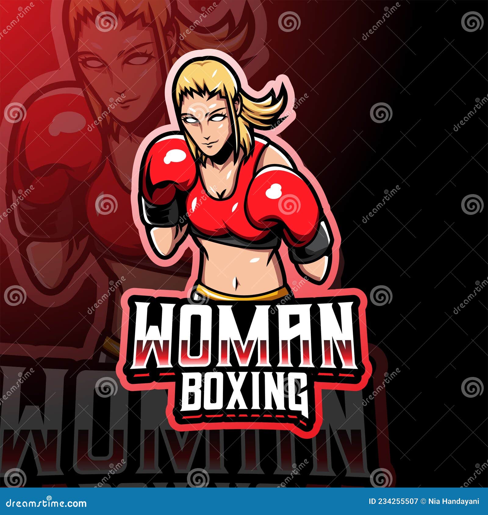 Woman Boxing Esport Mascot Logo Stock Vector - Illustration of female ...