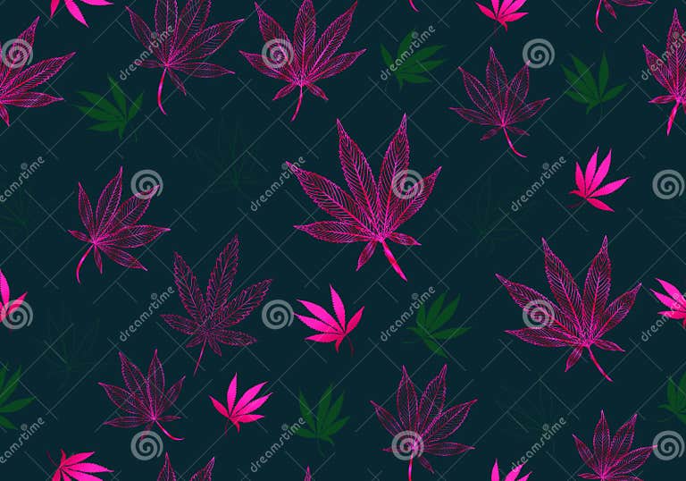 PrintSeamless Cannabis, Cbd, Marijuana Neon Hand Drawn Design on an ...