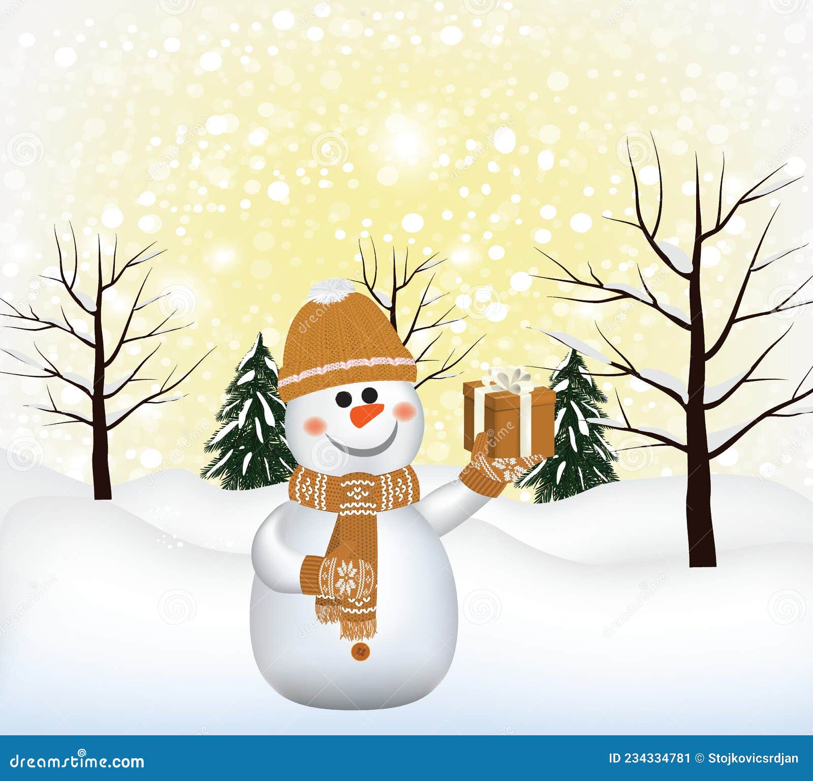 Snowman with present stock vector. Illustration of green - 234334781
