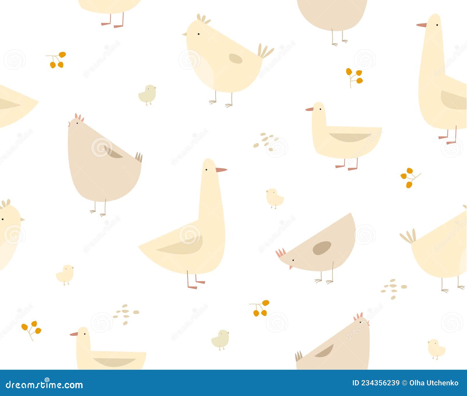 Print. Vector Pattern with Hens, Chickens, Ducks and Geese. on the Farm ...