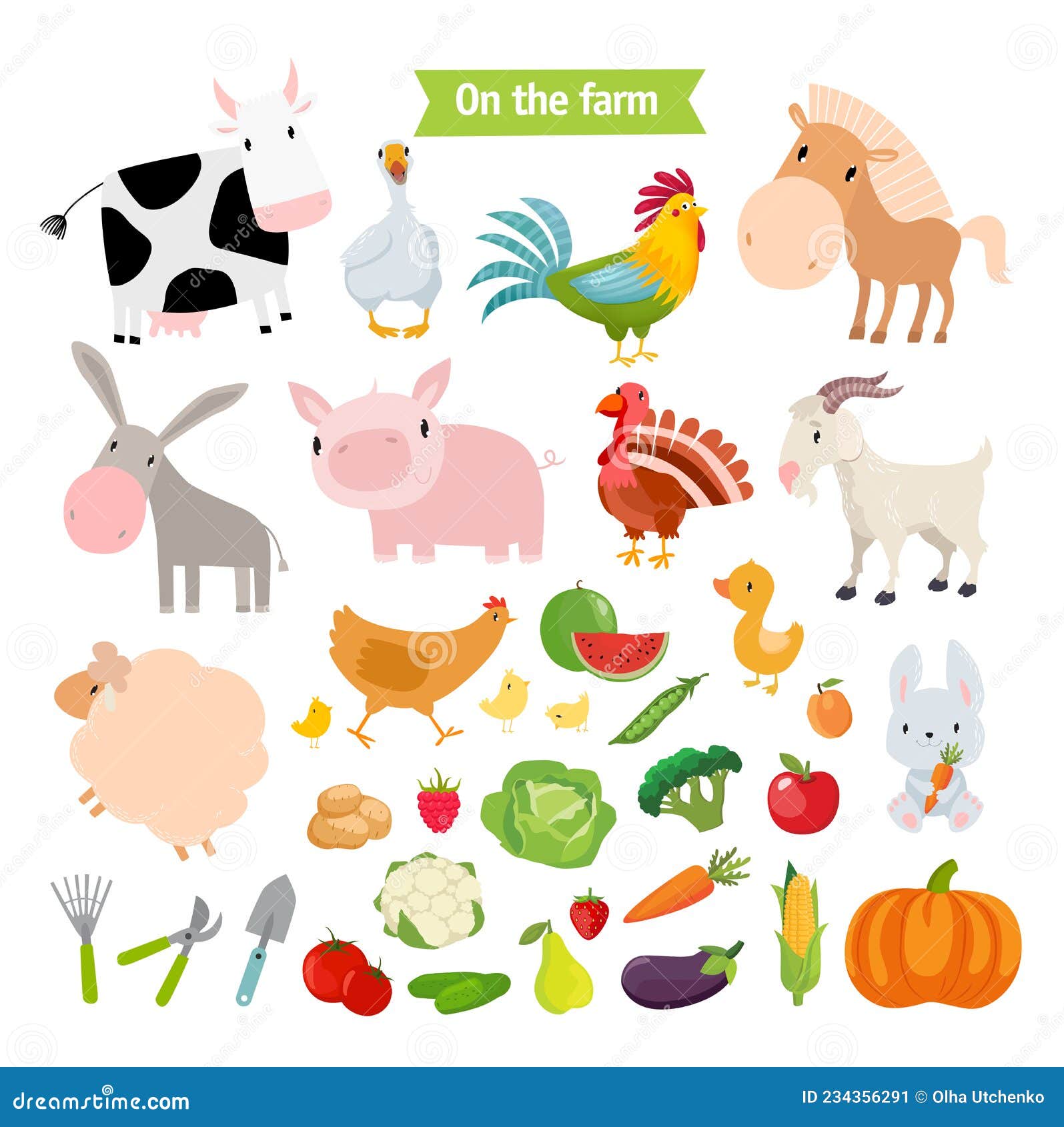 Print. Big Vector Set `on the Farm`. Stock Vector - Illustration of ...