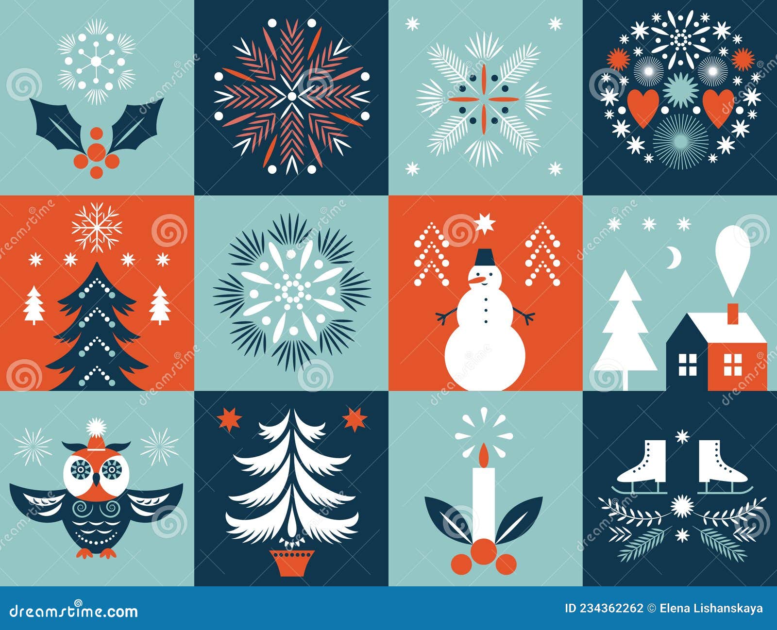 Set of Square Christmas Illustrations, Design Elements. Stock Vector ...