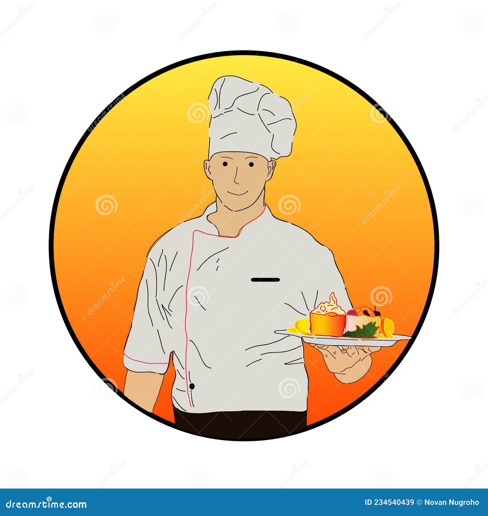 Chef Character is Serving Food. Hand Drawn Style Vector Design ...