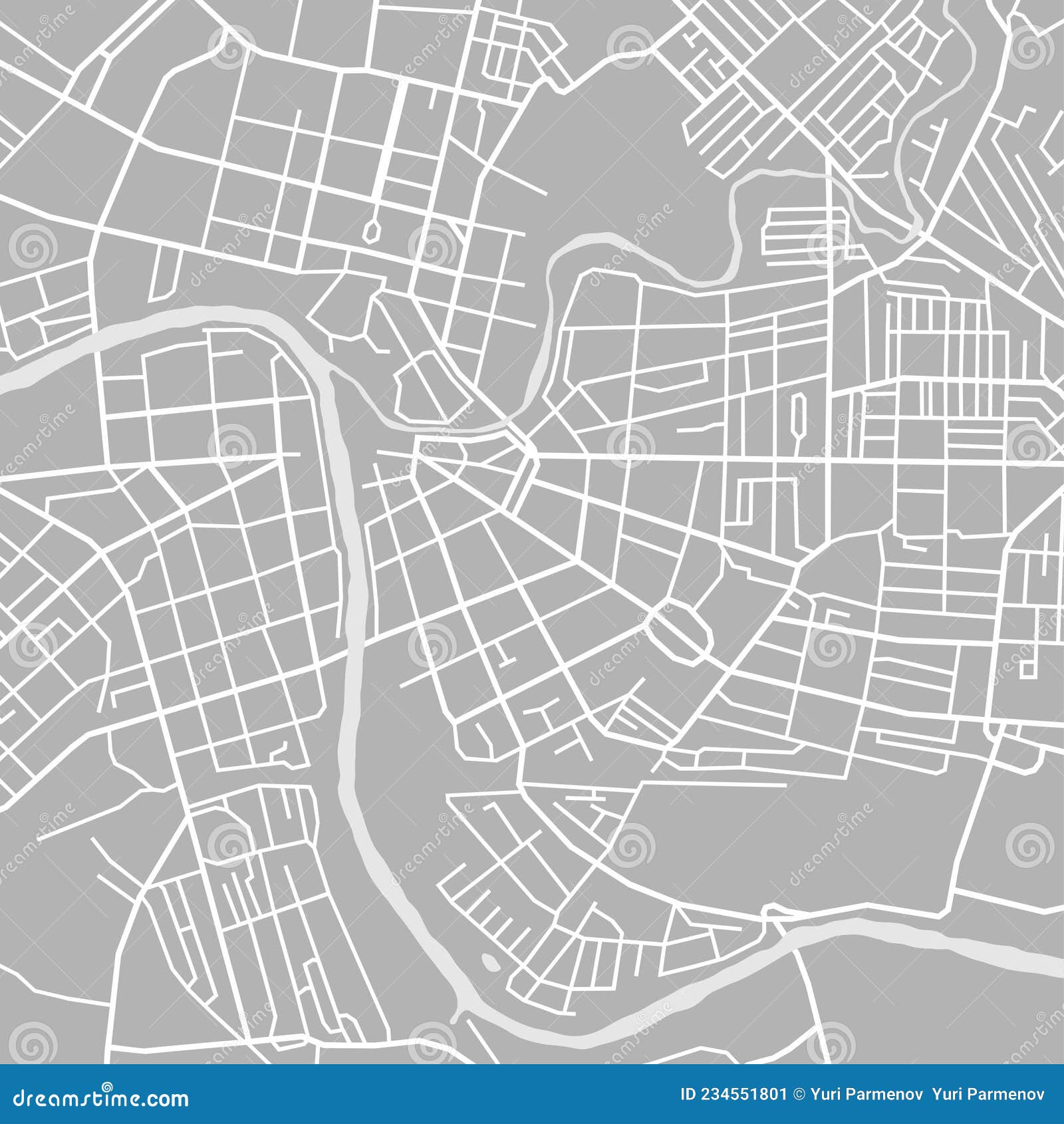 City Map. Town Streets with Line Park and River. Downtown Gps ...