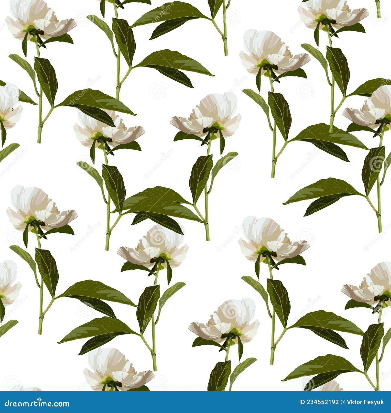 Seamless Floral Pattern, White Peony Flowers on a White Background ...
