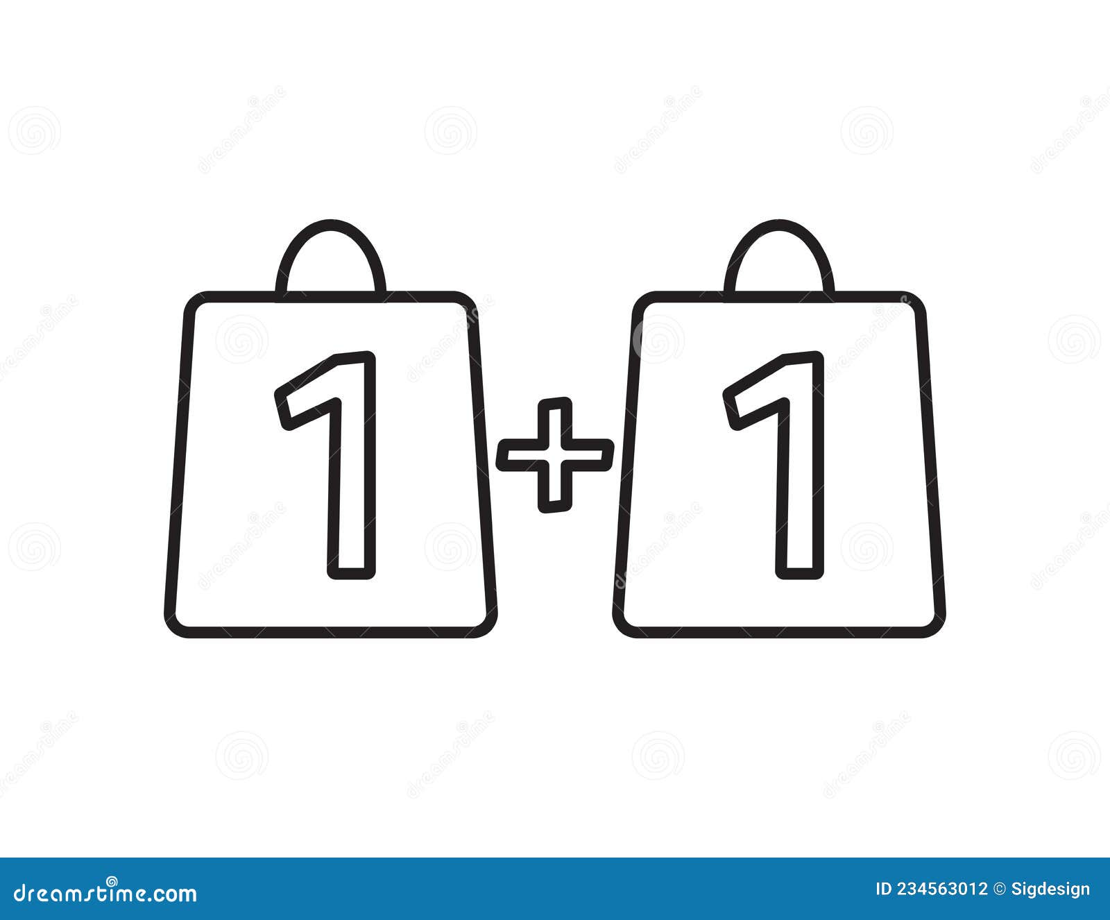 Black White Line Art Sale Icon, One Plus One in Shopping Bags Stock ...