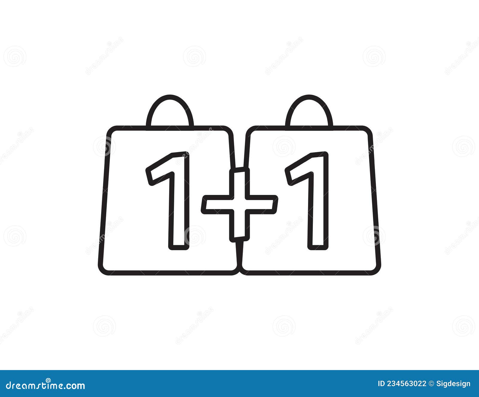 Black White Line Art Sale Icon, One Plus One in Shopping Bags Stock ...