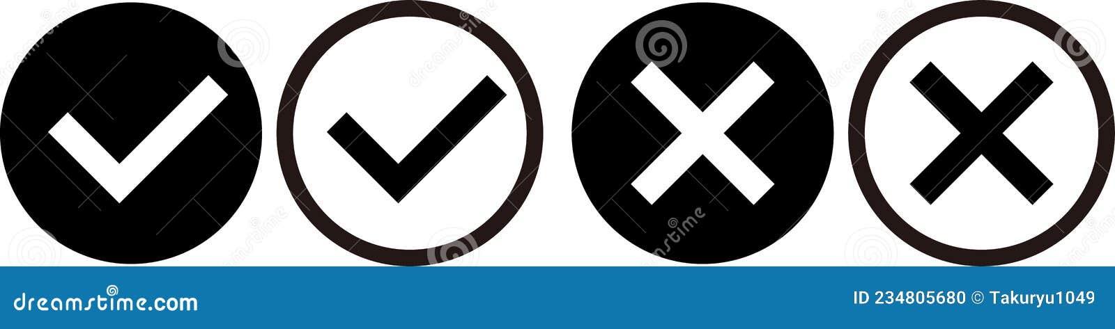 A Set of Black-and-white Check Mark and Cross Mark Icons. Stock Vector ...