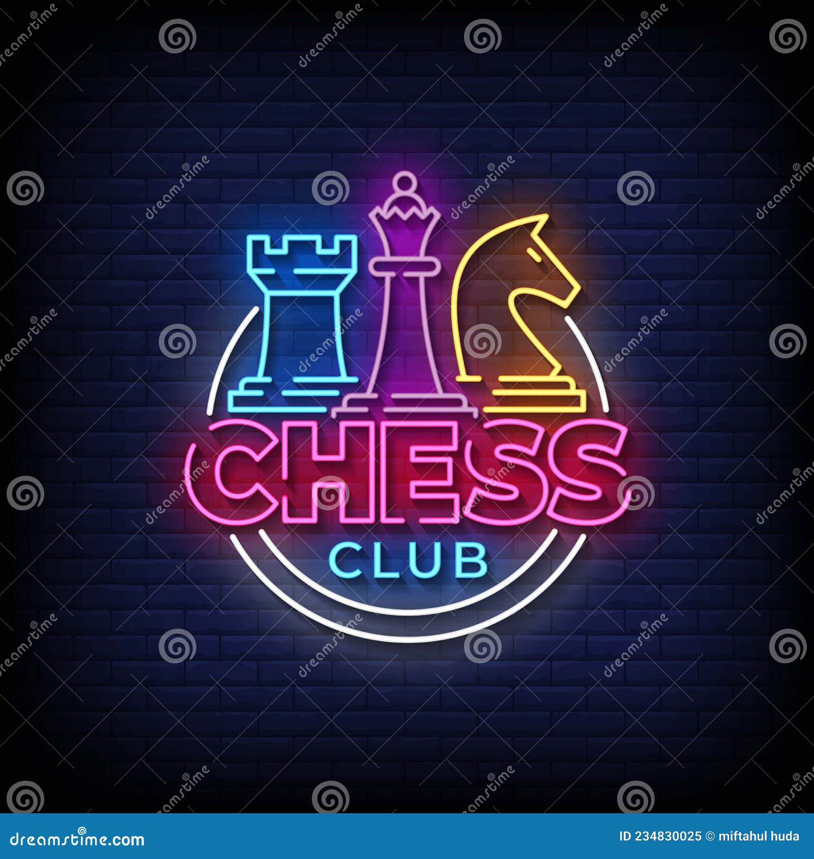 Chess Club Neon Signs Style Text Vector Stock Vector - Illustration of ...