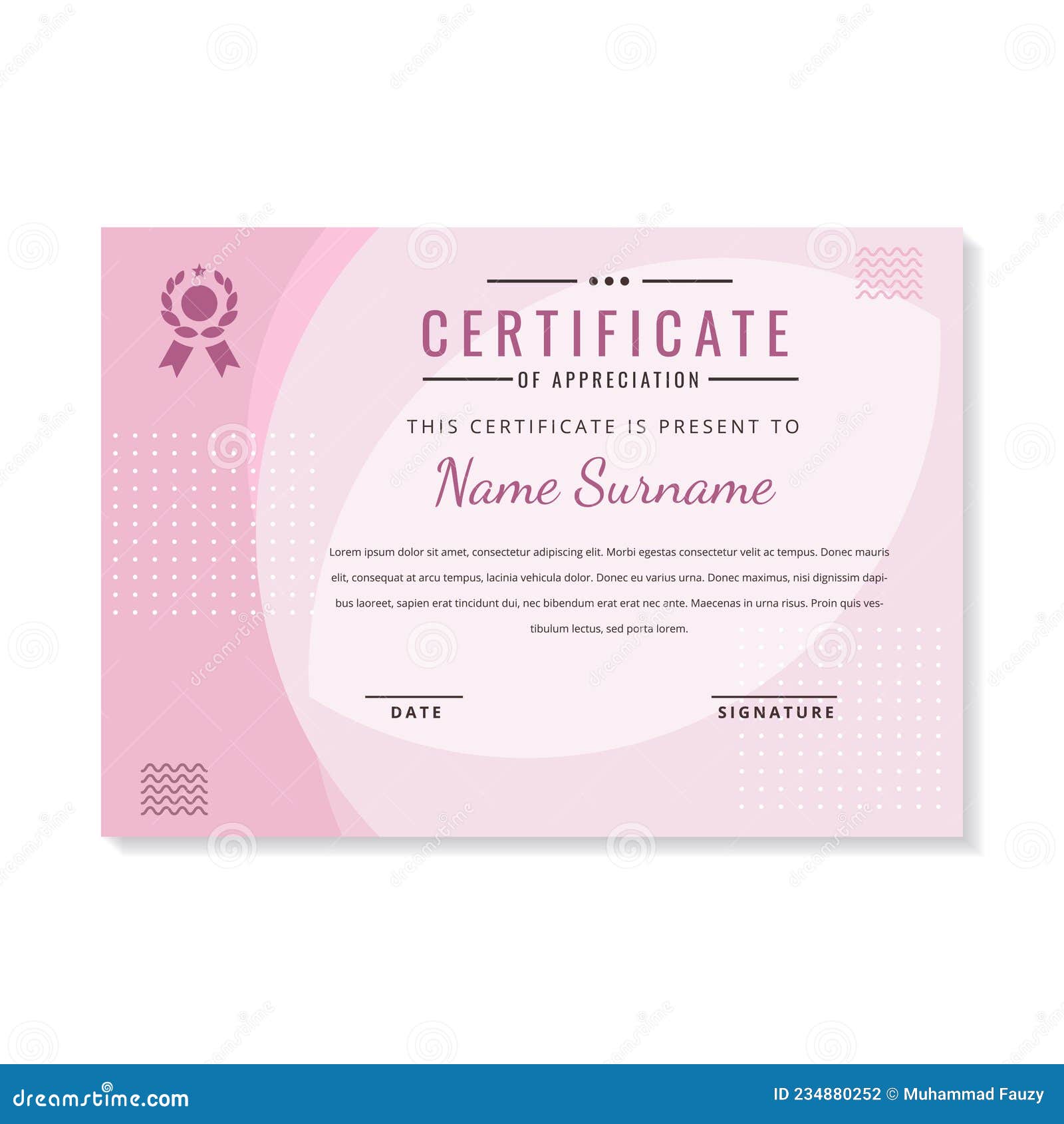 Pink and Modern Certificate Template Stock Vector - Illustration of ...