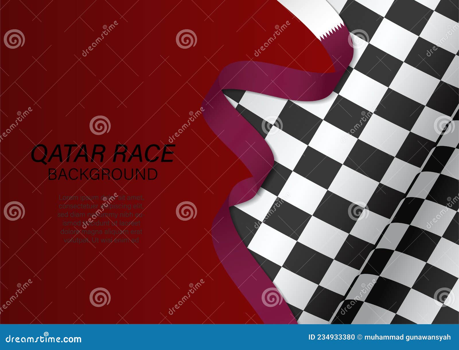 Racing Flag with Qatar Flag Color Ribbon, Vector Illustration Stock ...