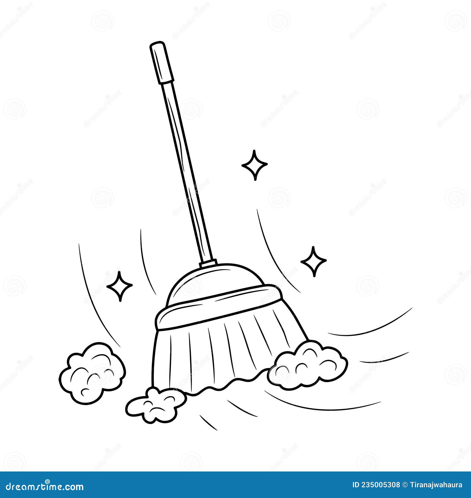 The Broom Removes Dust and Dirt, Black and White Line Art Stock Vector ...