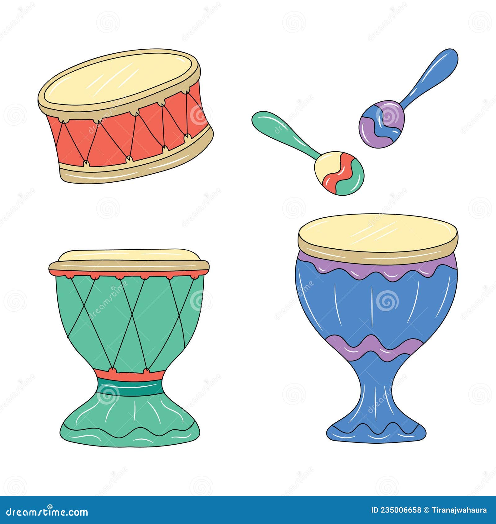 Brazilian Samba Batucada Drum, Colored Line Art Vector Illustration ...