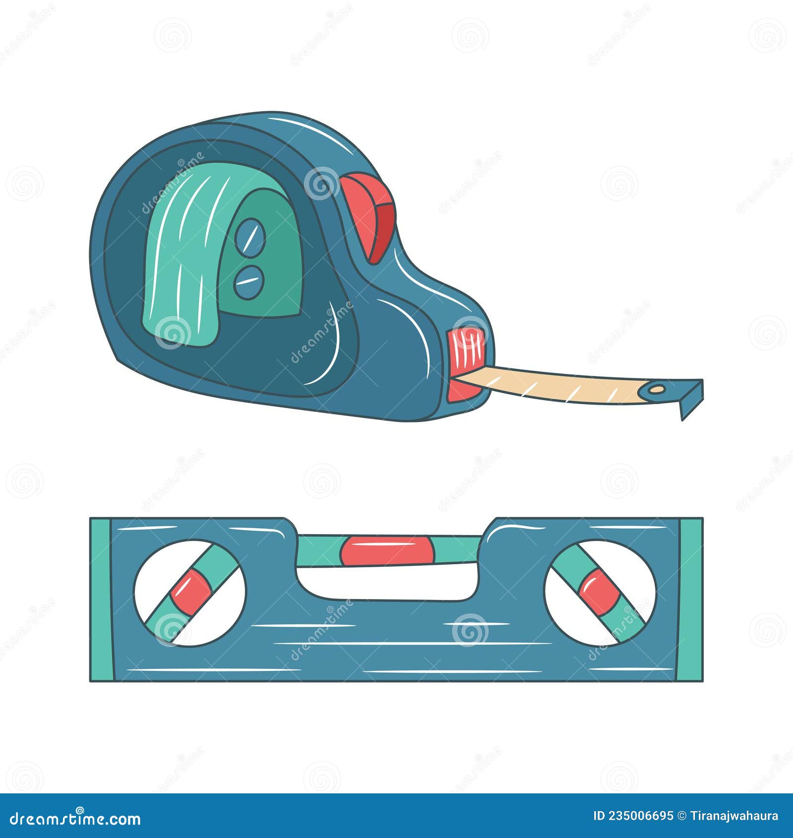 Tape Measure and Waterpass, Colored Line Art Stock Vector ...